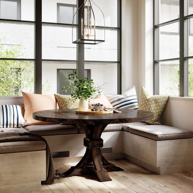 9 Farmhouse Pedestal Dining Tables with a Round Tabletop