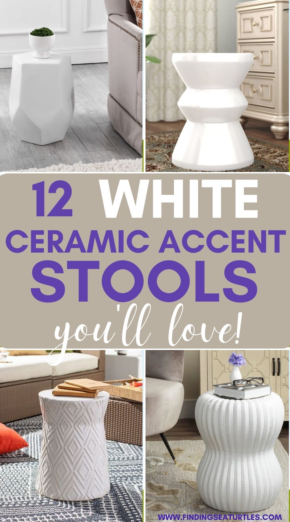 12 White Ceramic Accent Stools with Modern Style
